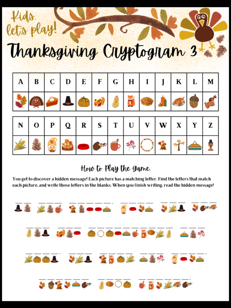 Free Thanksgiving Cryptogram Games for Kids - House of Springs