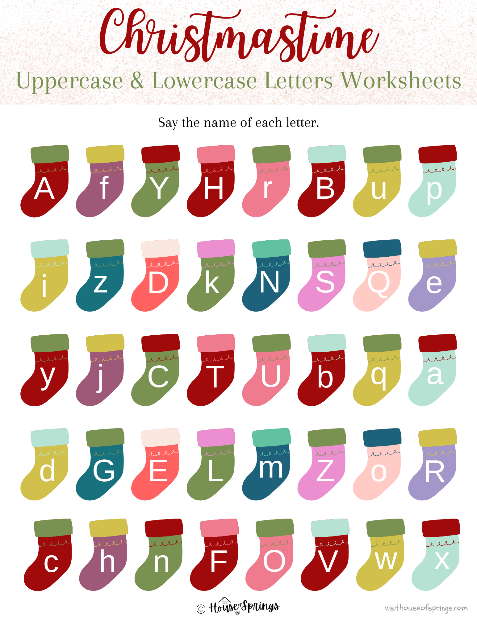 Christmastime Uppercase and Lowercase Letters Worksheets - House of Springs