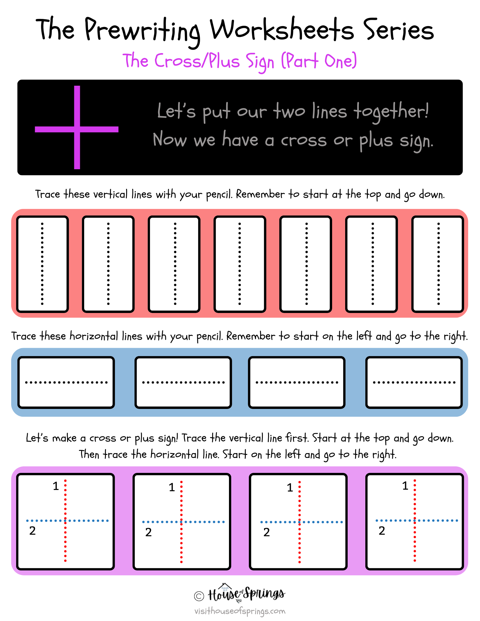 Free Prewriting Worksheets: The Cross/Plus Sign (Part One) - House of ...